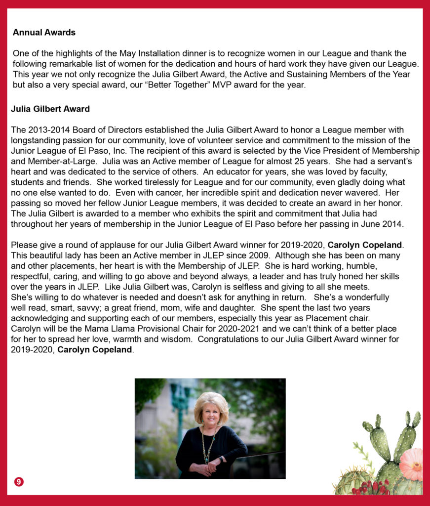Julia Gilbert Award – Junior League of El Paso
